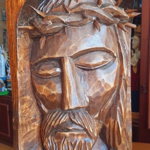 Pensive Christ Carved in Wood Handmade Art From Poland OOAK Religious ...