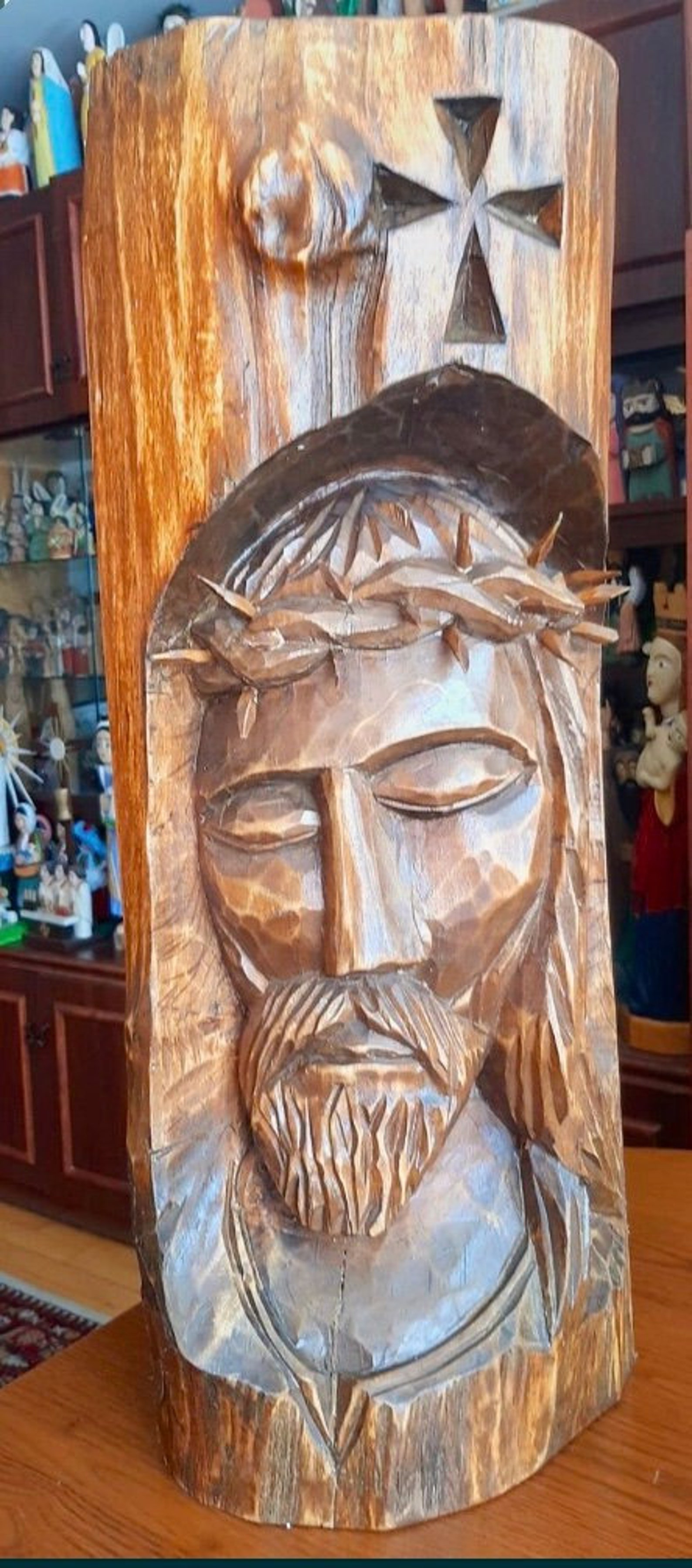 Pensive Christ Carved in Wood Handmade Art From Poland OOAK Religious ...