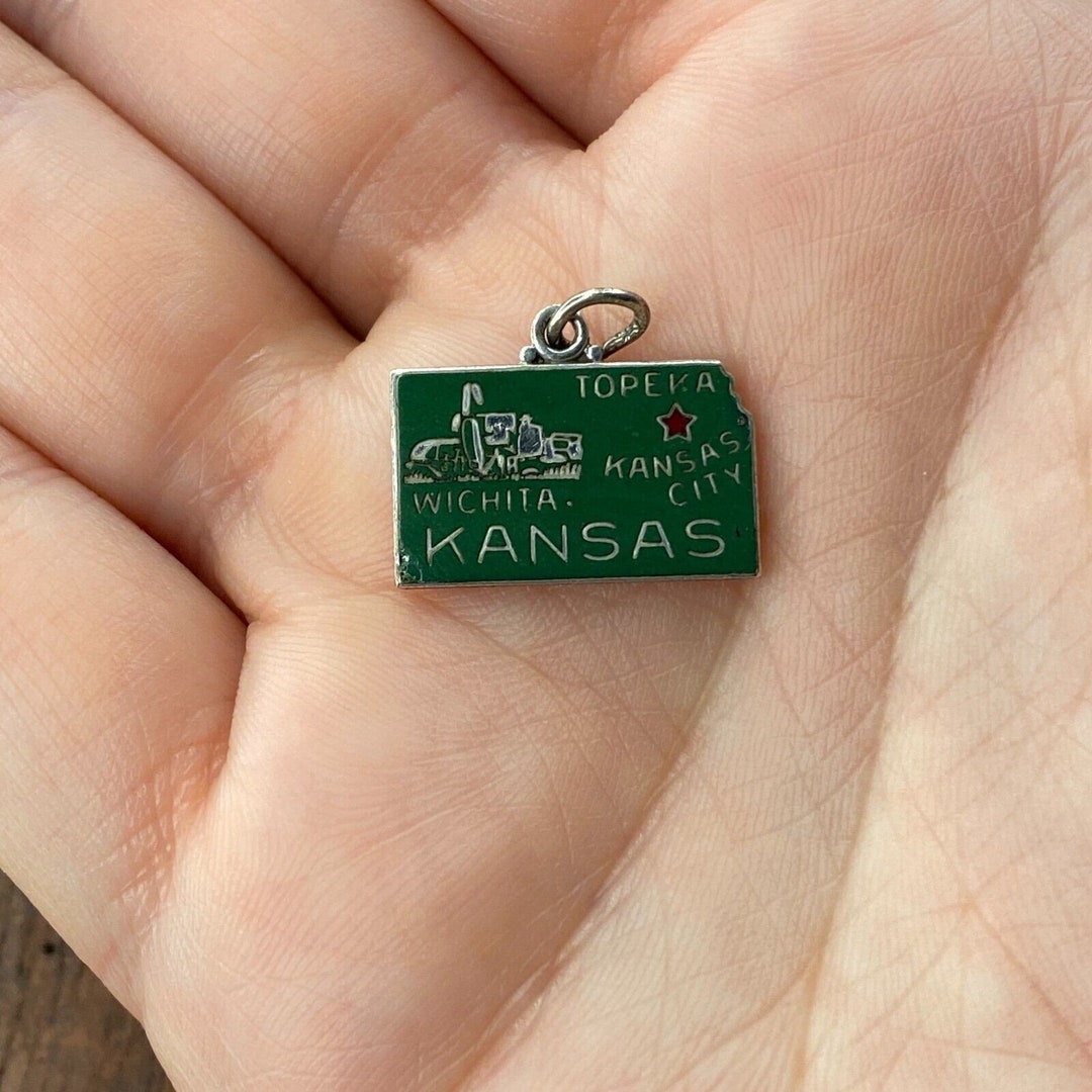 Vintage 925 Green Enamel JMF Sterling Silver kansas State Map Charm - Etsy