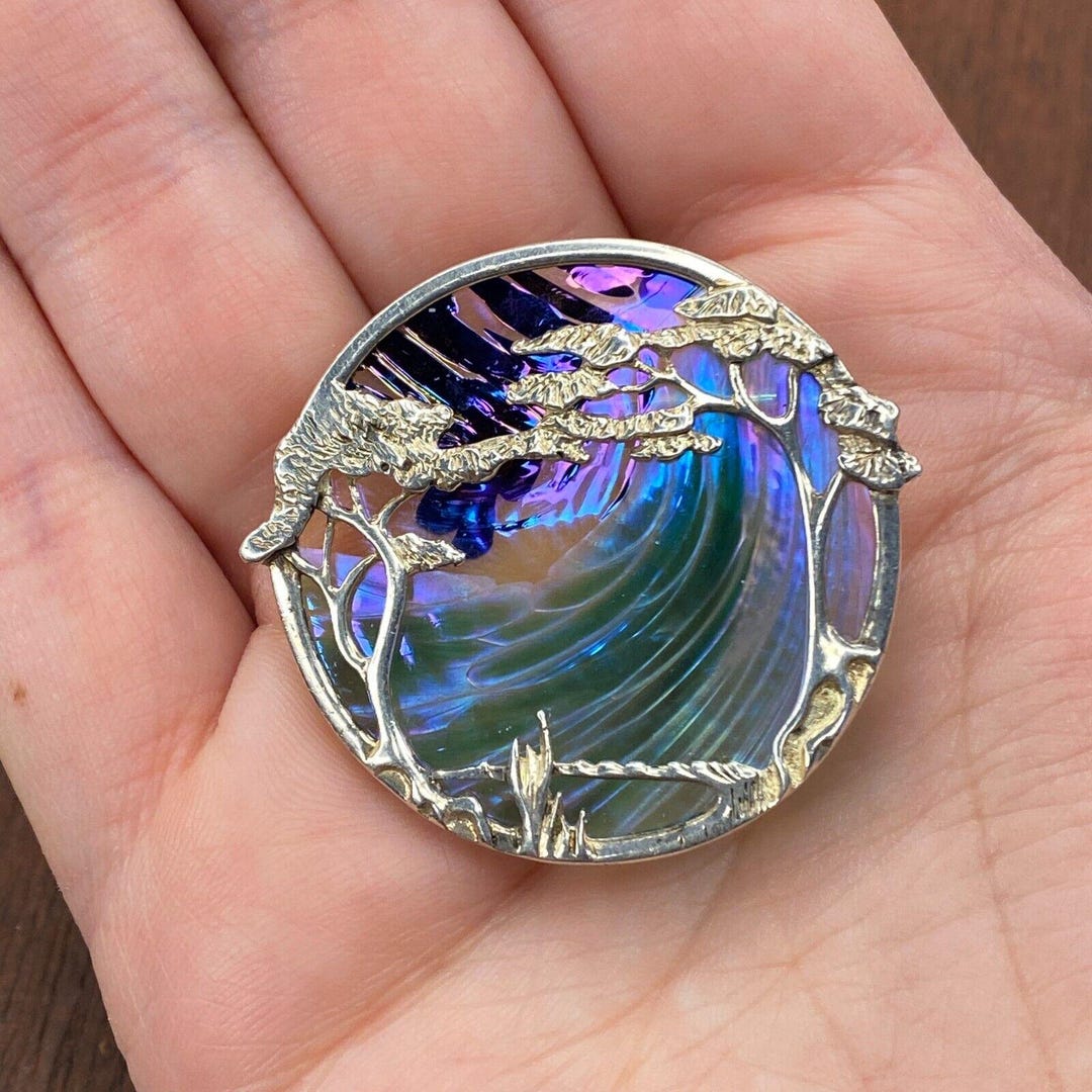 Pat Cheney John Ditchfield Glass Sterling Art Nouveau Style Brooch ...