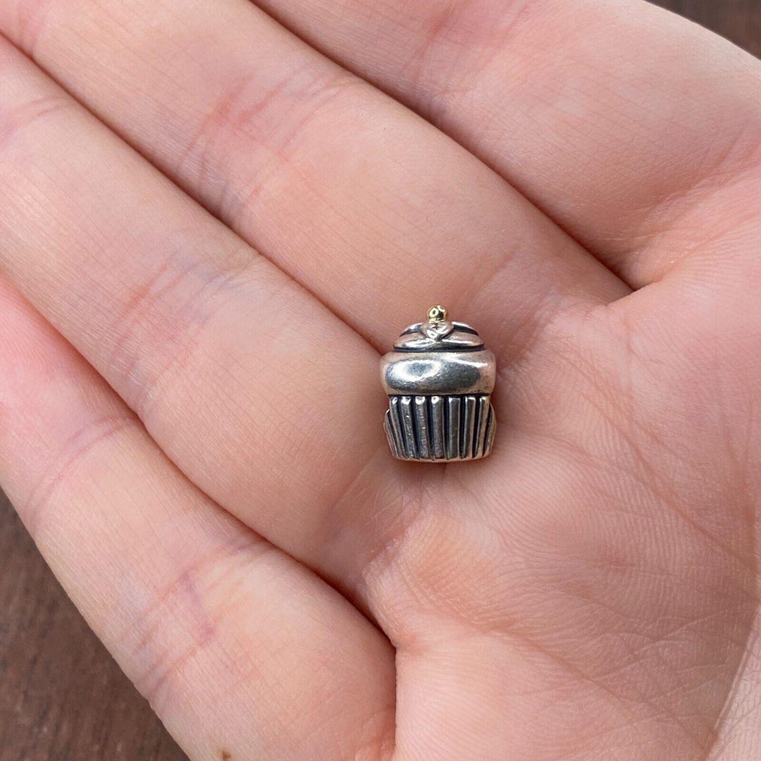 Vintage Pandora 925 Sterling Silver 14K Gold Cupcake Bead Pendant ...