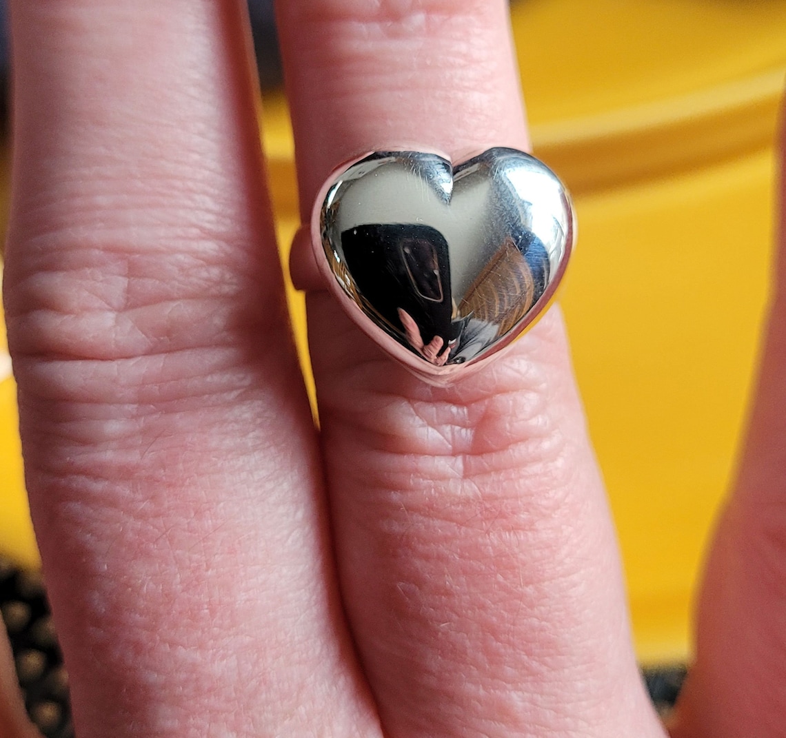 Sterling Silver Puffed Heart Ring - Etsy
