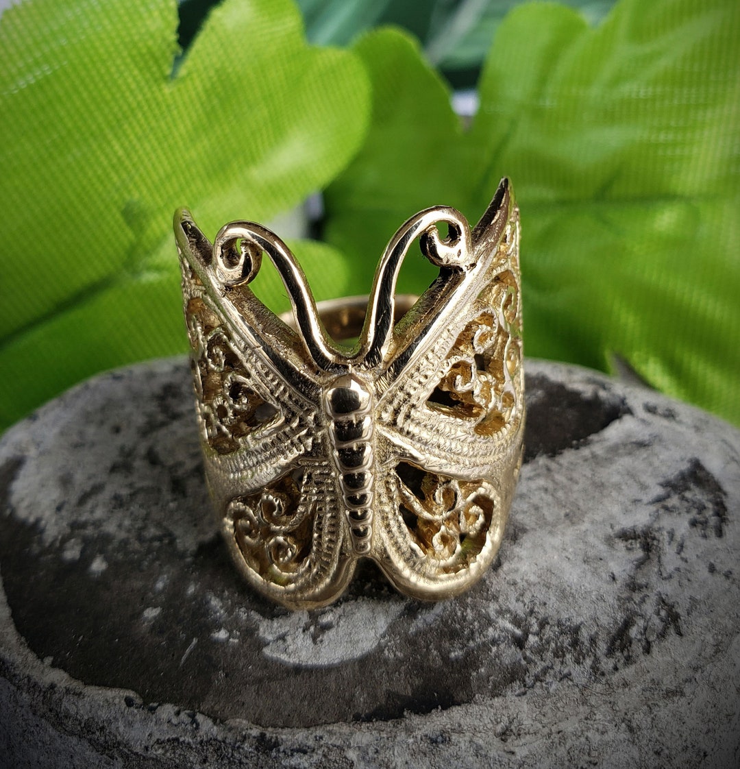10k Yellow Gold Butterfly Ring - Etsy