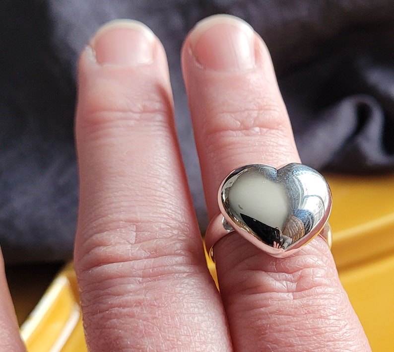 Sterling Silver Puffed Heart Ring - Etsy