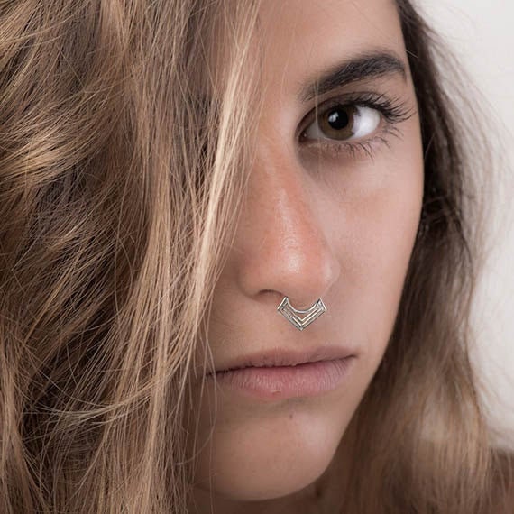 Geometric Silver Septum Ring 18g Septum Ring Silver Septums | Etsy