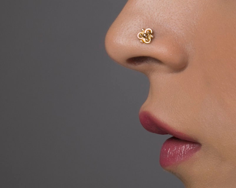 Flower Nose Stud Gold Nose Stud Indian Nose Jewelry Tribal | Etsy