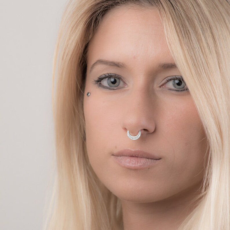 Moon Septum, Sterling Silver Septum Ring for Pierced Nose, Real Septum ...