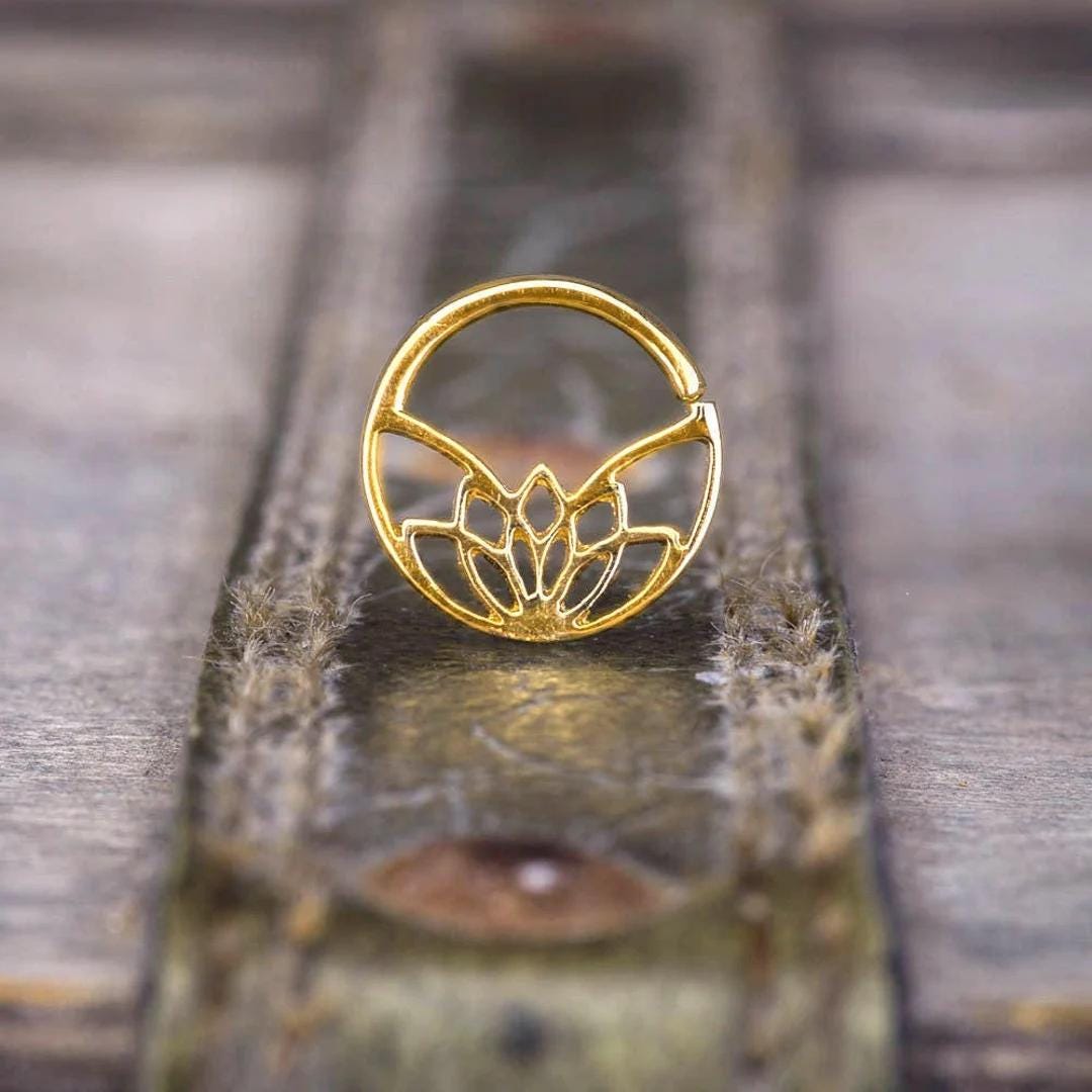 14K Gold Lotus Septum Ring, Unique Nose Piercing, Handmade Indian ...