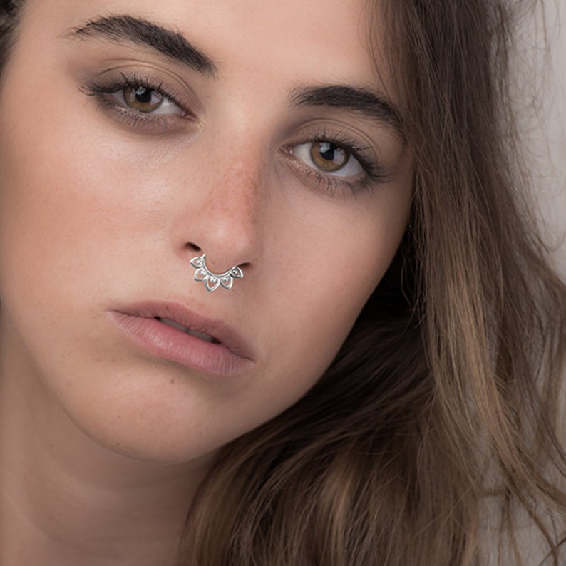 Lotus Flower Septum Ring Silver Nose Hoop Ethnic Tribal Indian Etsy