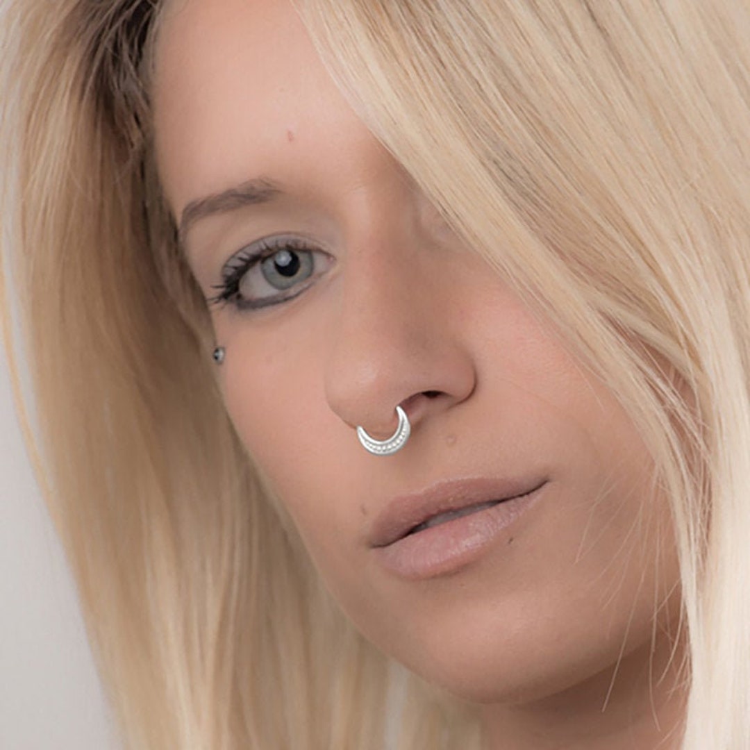Moon Septum, Sterling Silver Septum Ring for Pierced Nose, Real Septum ...