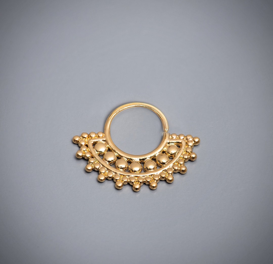 14k Solid Gold Ornate Septum Ring, Mandala Septum Piercing, Tribal ...