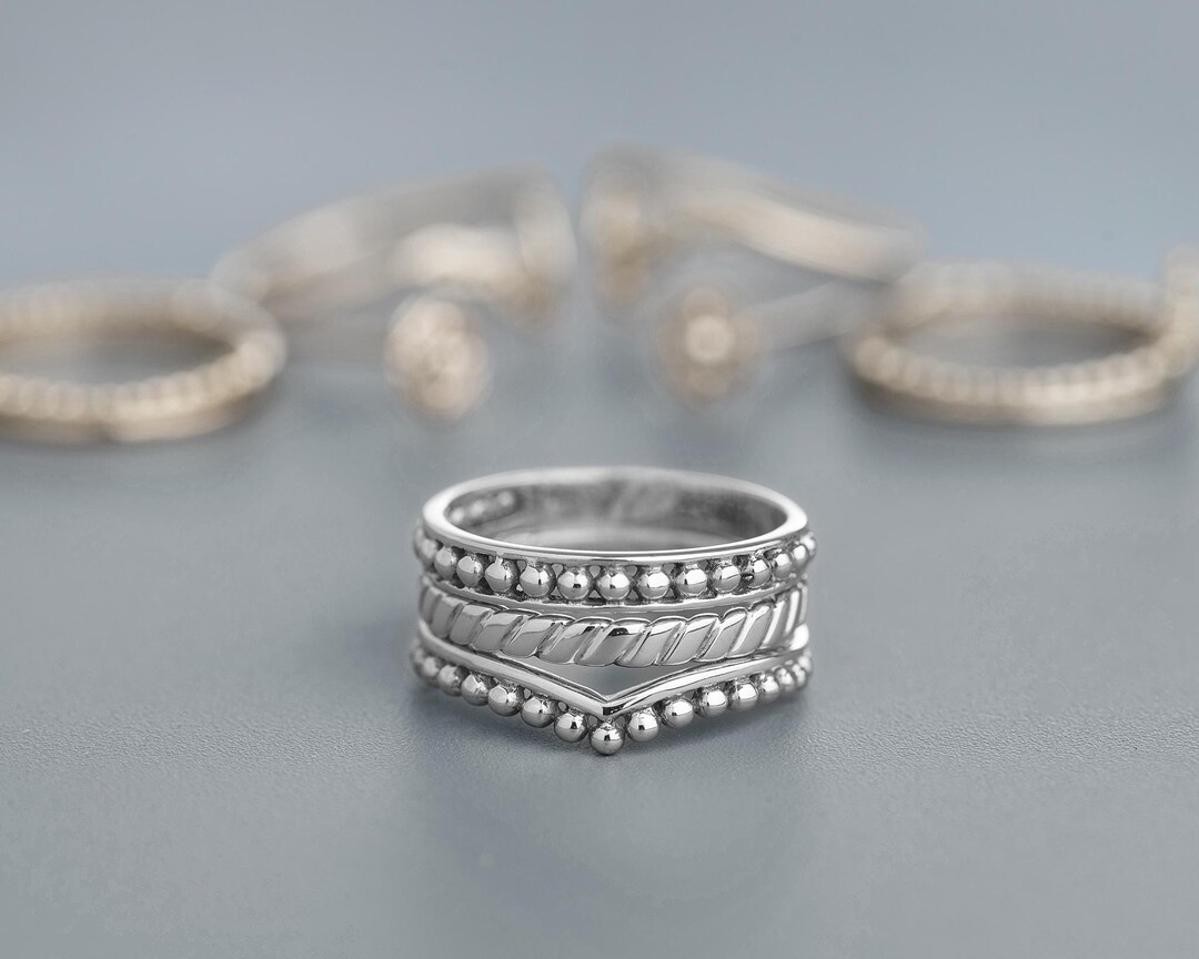 925 Sterling Silver Ring Set, Indian Stacking Rings for Women, Ethnic ...