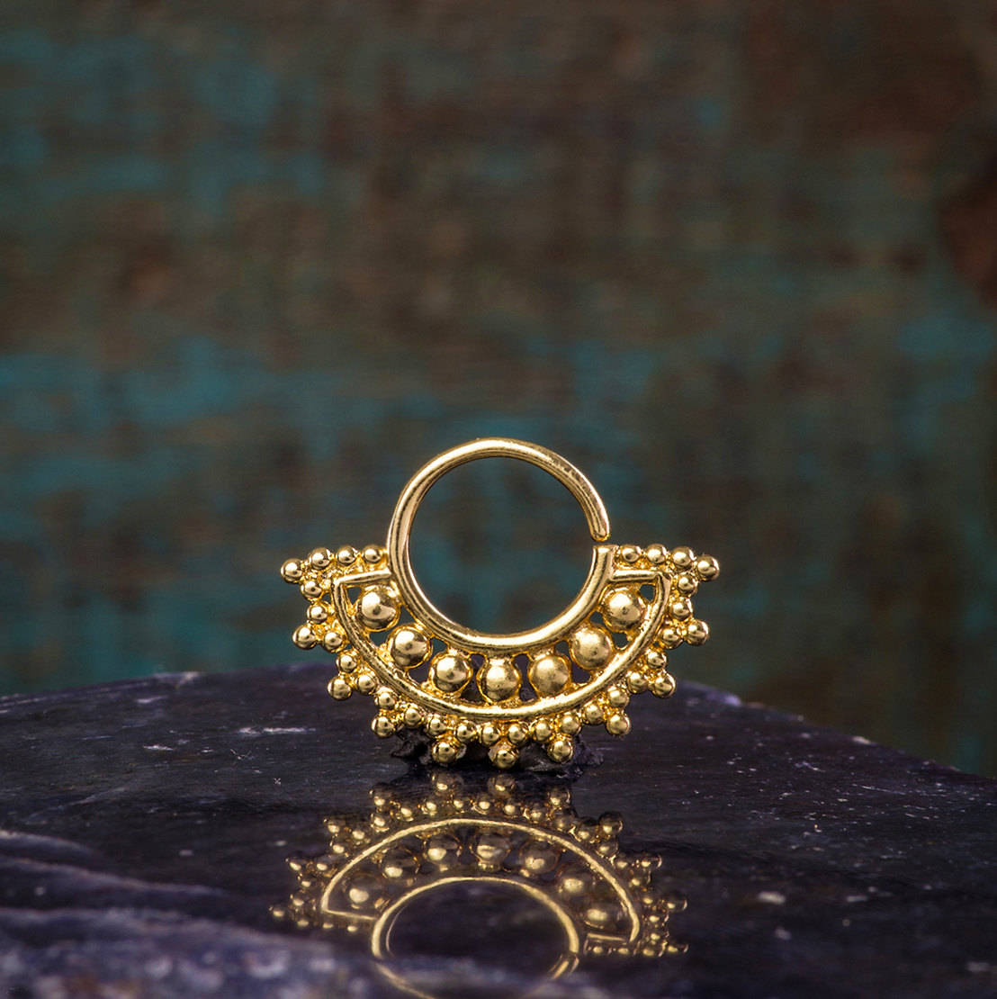 14k Solid Gold Ornate Septum Ring, Mandala Septum Piercing, Tribal ...