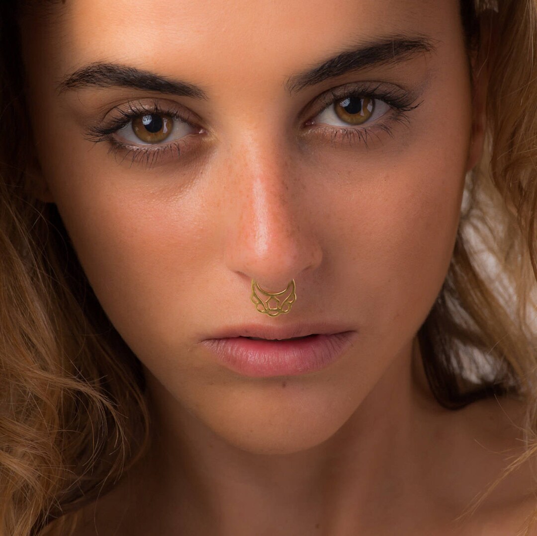 14k Solid Gold Septum Ring, 18g Nose Piercing, Tribal Indian Jewelry ...