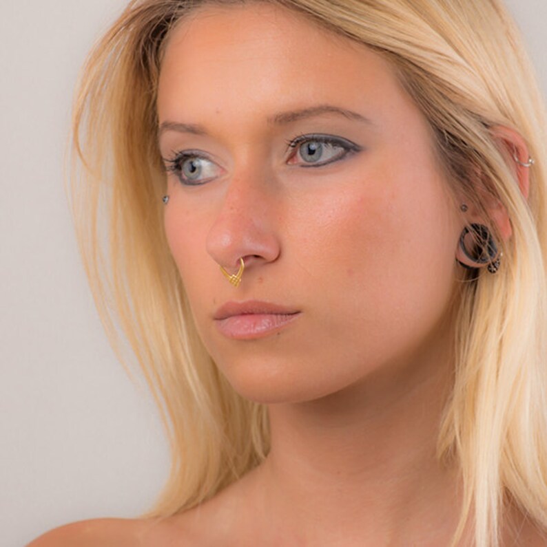 Real Gold Septum Ring, Geometric Hoop Septum, Gold Nose Ring, Septum ...