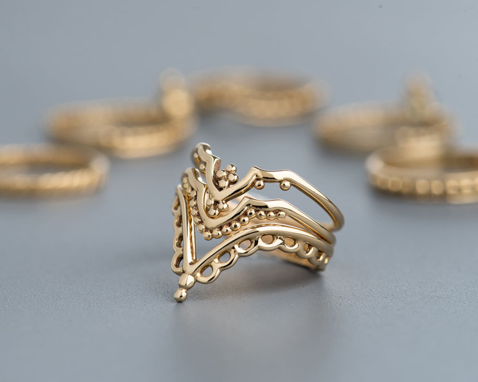 Women's 14k Gold Boho Ring Set Unique Ring Set for Women - Etsy