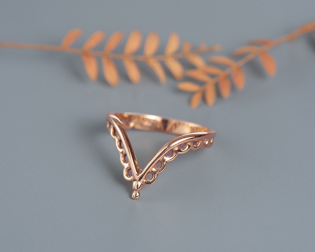 Unique V Shape Ring, Rose Gold Chevron Ring for Women, Minimalist Boho ...