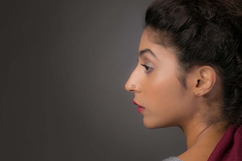 Triangle Nose Stud, Solid Gold Nose Ring, Handmade Nose Piercing, Boho ...