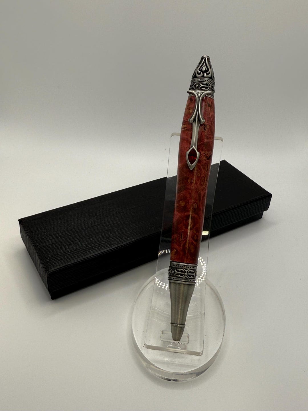 GOTH01 - Gothic Style Red Stained Maple Burl Wood Ink Pen - Antique ...