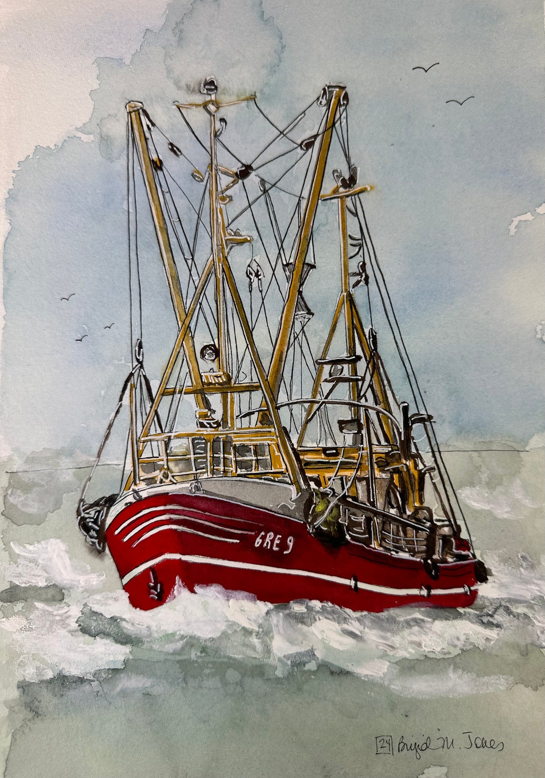 Fishing Boat Shrimp Trawler Water Color Print by Artist of Original ...