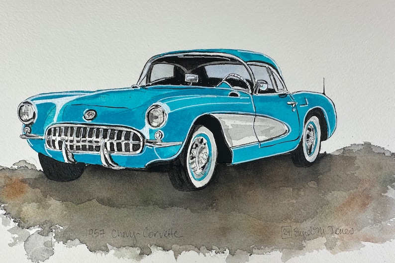 Watercolor Print of 1957 Chevrolet Chevy Corvette by Artist of Original ...