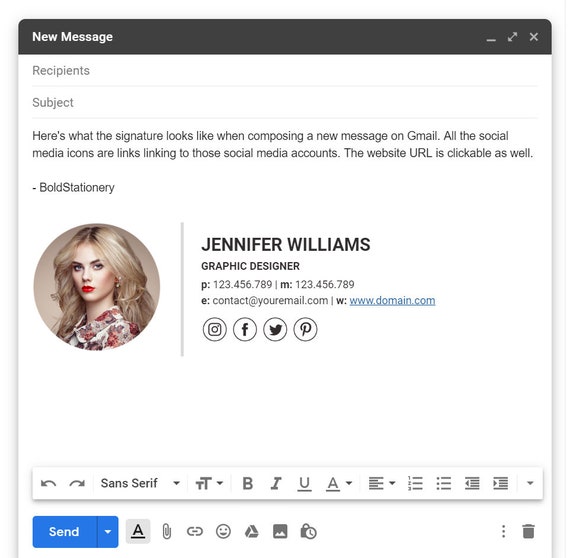 Custom Email Signature Elegant Image Email Signature Clickable HTML 