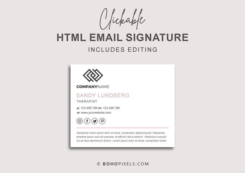 Email Signature, Clickable HTML Email Signature, Custom Gmail Signature ...