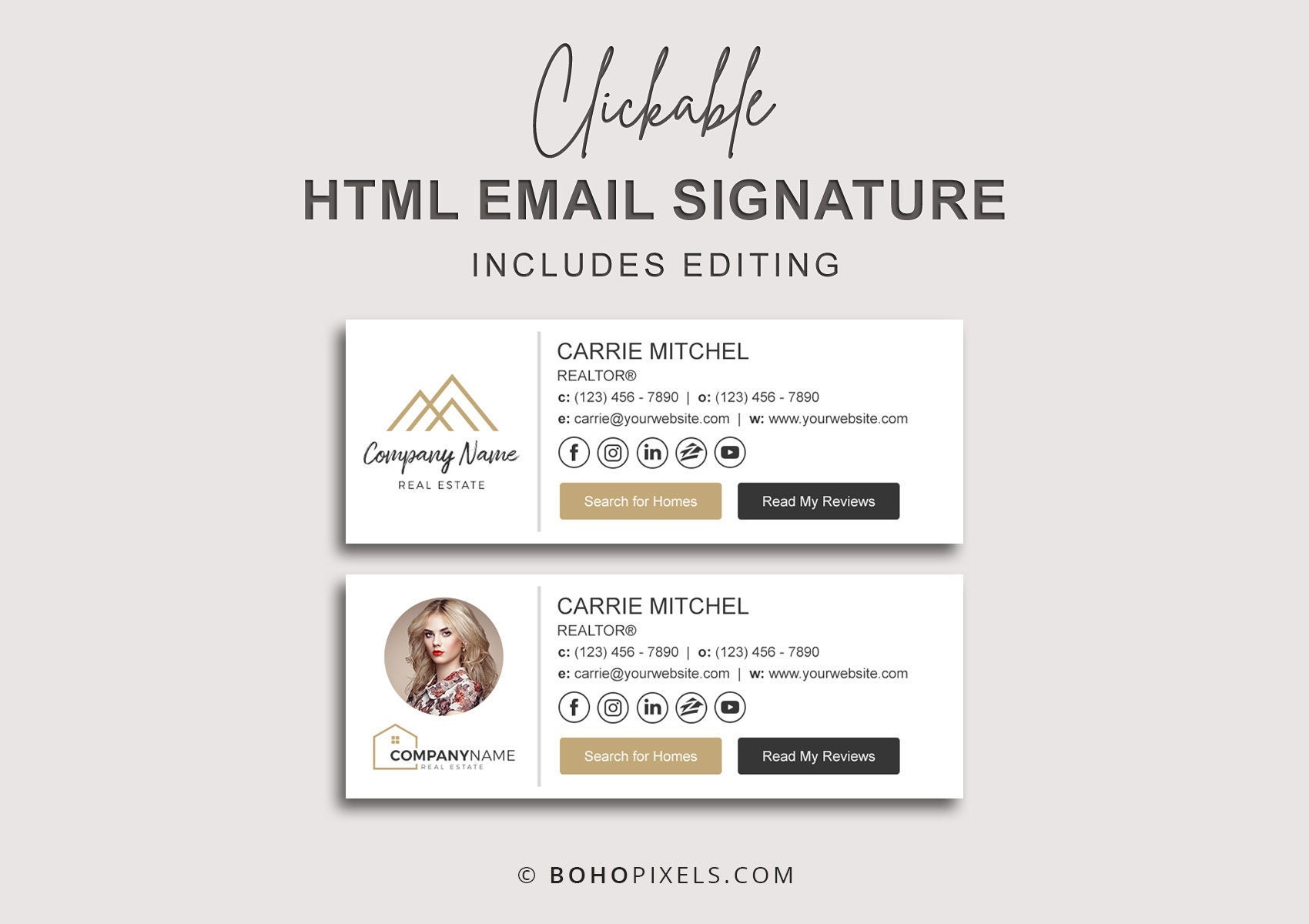 Clickable HTML Signature With Social Media Icons and Buttons, Custom ...