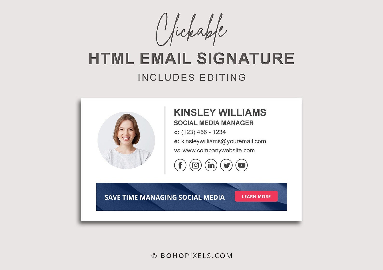 Clickable HTML Email Signature With a Banner Design, Custom Gmail ...