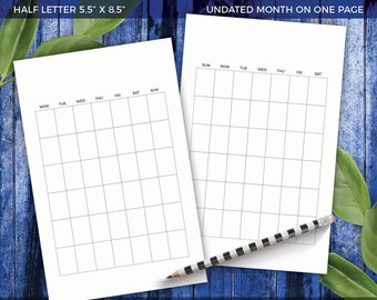 Undated Monthly Planner Printable Half Letter Monthly Printable, Month ...