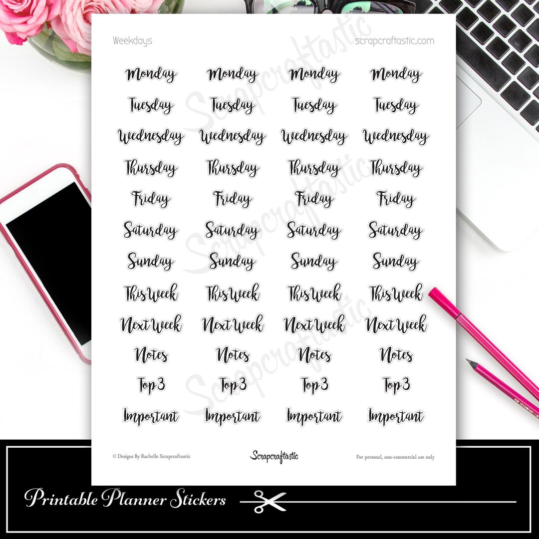 Weekday Printable Planner Stickers Digital Downlad - Etsy