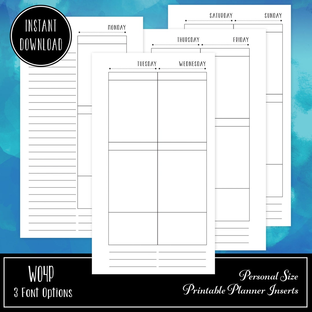 Deluxe Planner Printable Insert Refill Undated WO4P Personal Size ...