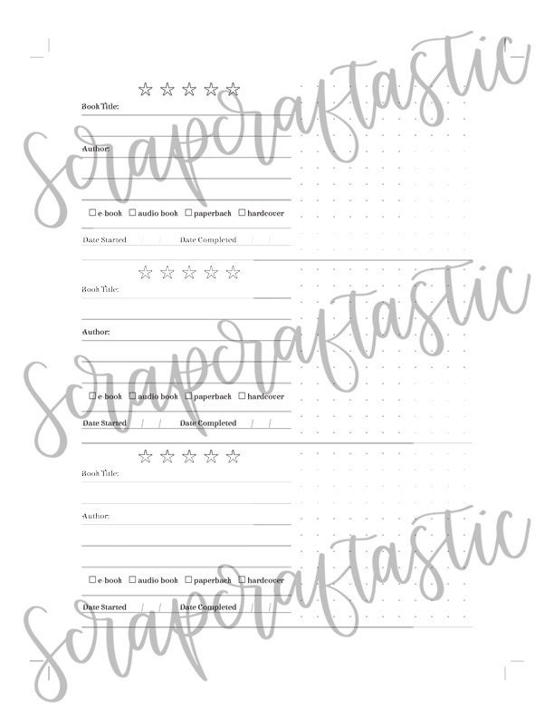 CLASSIC DISCS - Book / Reading Log and Review Printable Insert - Etsy