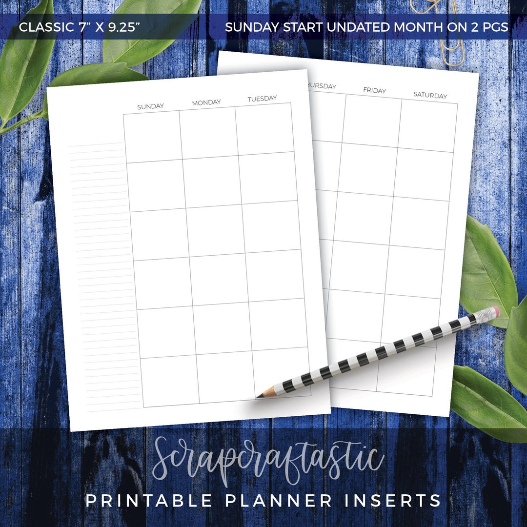 CLASSIC Undated Sunday Start Month on Two Pages Printable Planner ...