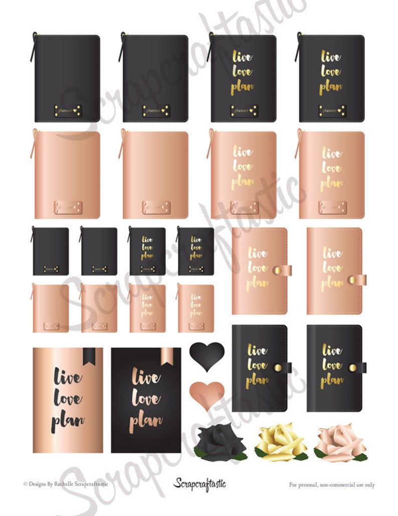 Live Love Plan Rose Gold and Black Planner Printable Stickers - Etsy