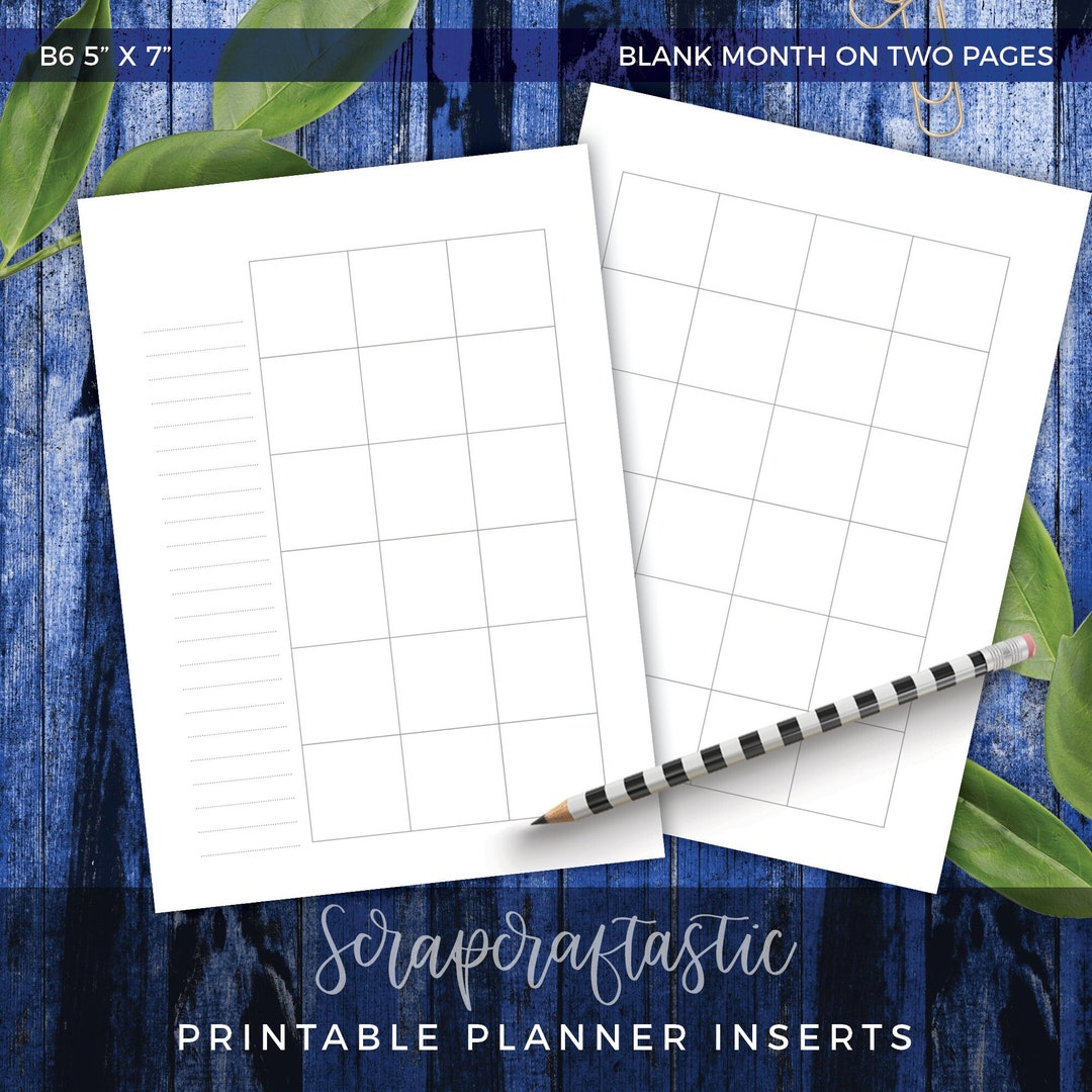 B6 5x7 Blank Month on Two Pages Printable Planner Inserts Monthly ...