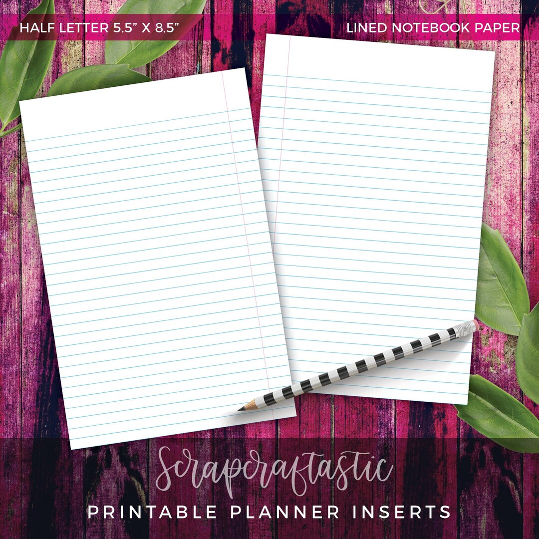 HALF LETTER Lined Notebook Paper Printable Planner or Traveler's ...