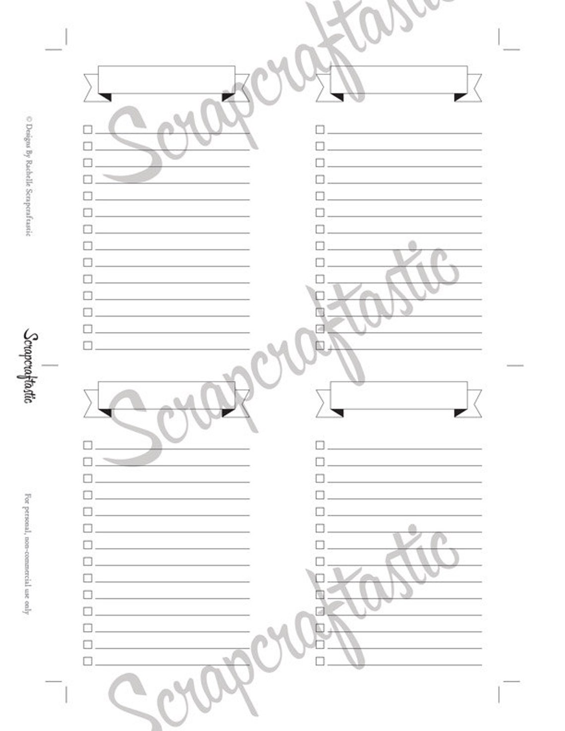 Banner Header and Check List Planner Printable Insert Refill for Pocket ...