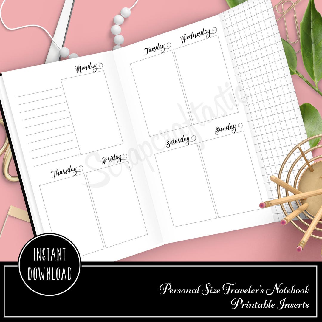 Vertical Style (horizontal Days) Week on Two Pages Personal Size With ...