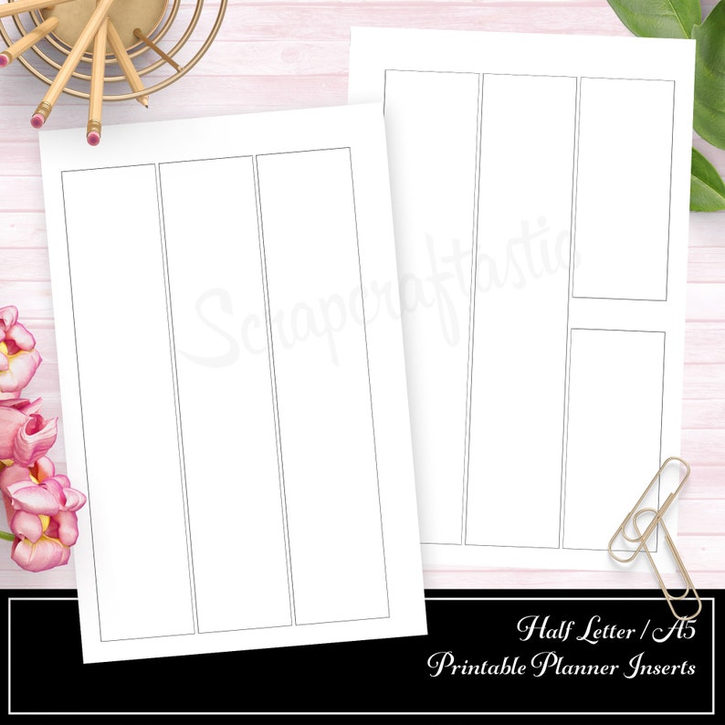 HALF LETTER - Basic Columns Half Page WO2P Printable Planner Inserts - Etsy