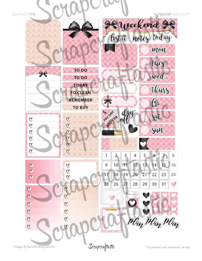 Quilted Pink Printable Planner Stickers - Etsy
