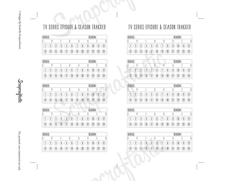 TV Series Episode & Season Tracker Planner Printable Insert Refill ...