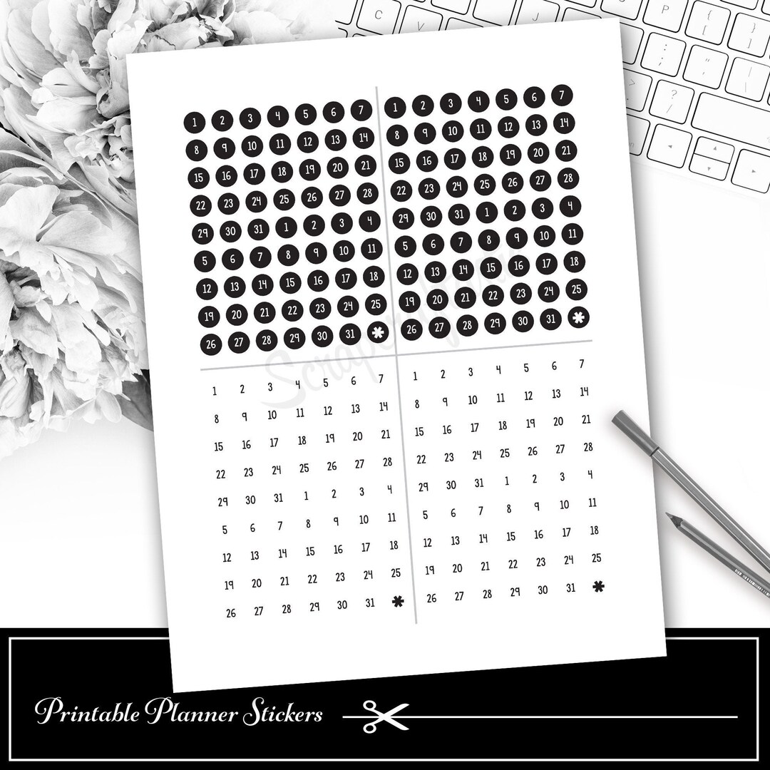 Black and White Date Dots Printable Planner Stickers Digital Download ...