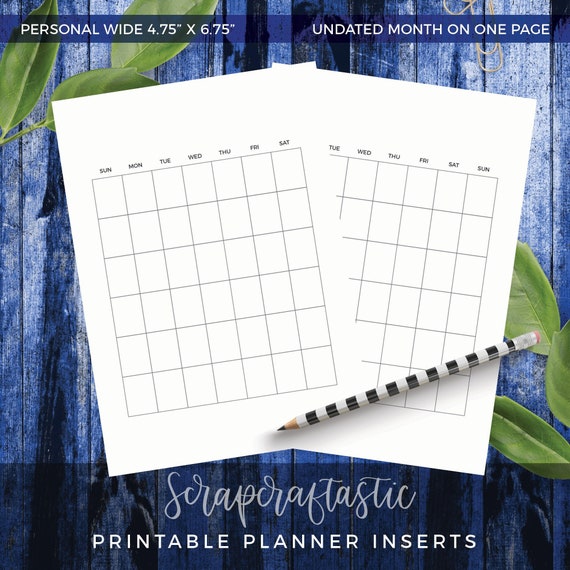 PERSONAL WIDE Undated Month on One Page Printable Planner - Etsy