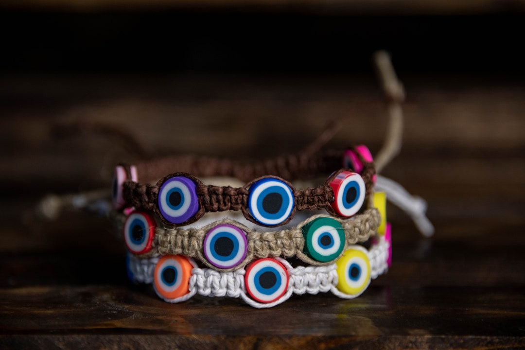 Evil Eye Hemp Adjustable Bracelet - Etsy