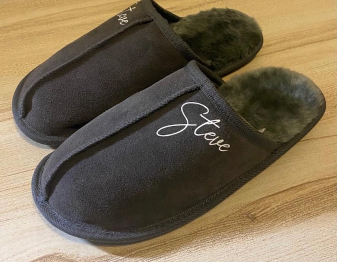 Personalised Mens Suede Slippers, Mens Slippers, Dad Gift, Grandad Gift ...