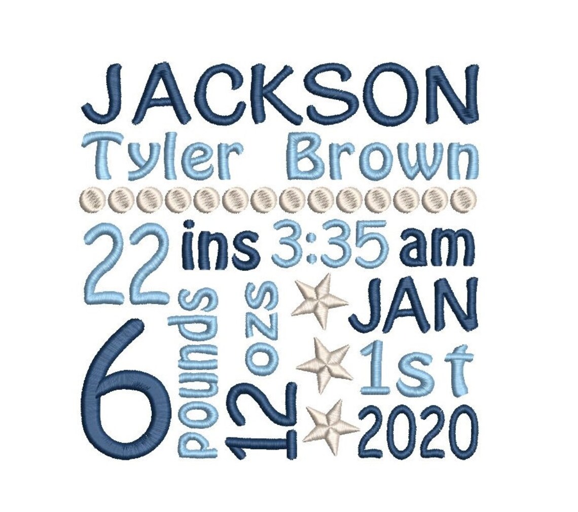 Birth Announcement Embroidery Design Template Baby Birth - Etsy