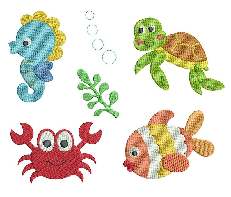 Sea Life Machine Embroidery Designs, Set of 6 Mini Fill Stitch Sealife ...