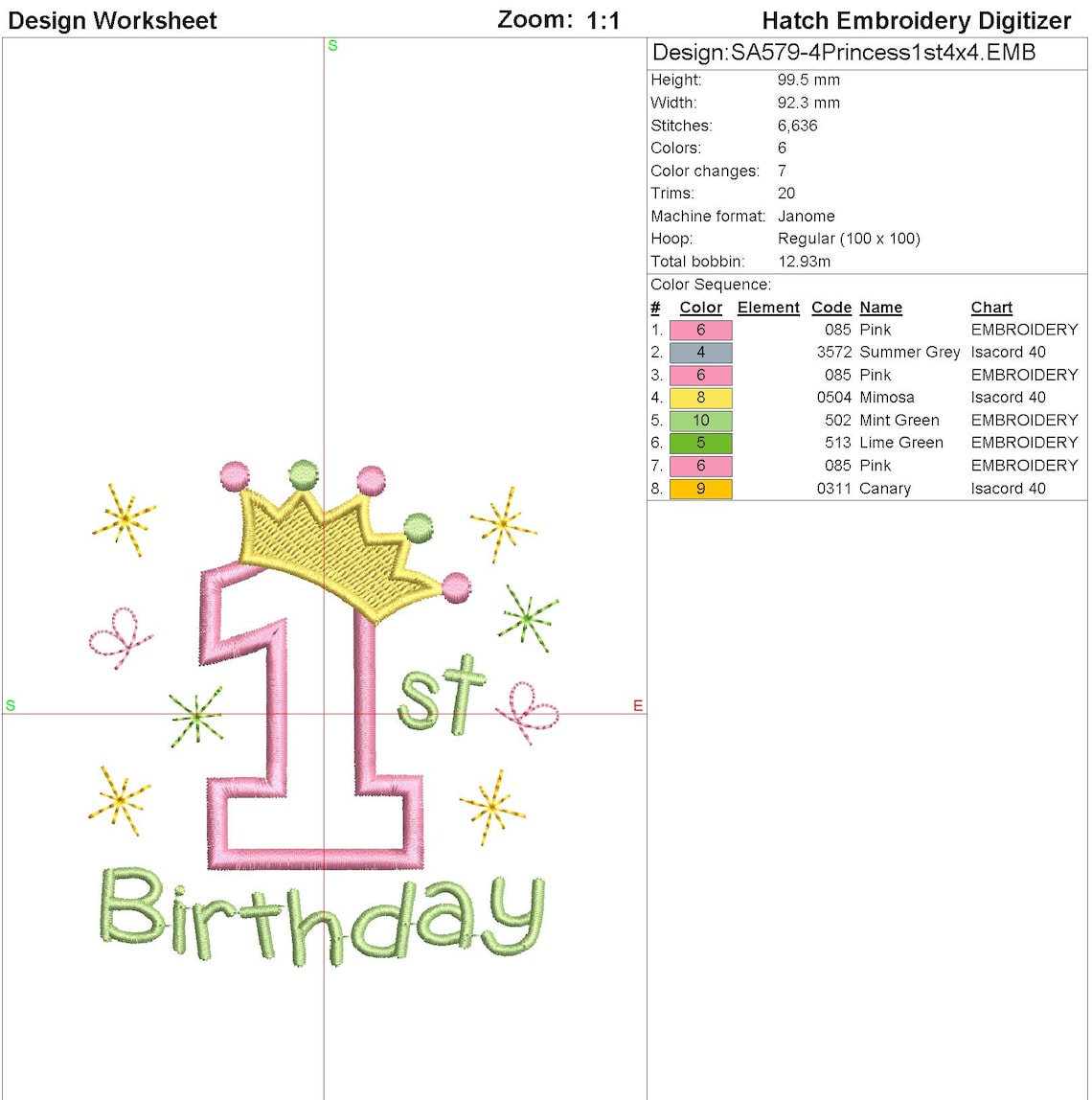 1st Birthday Applique Embroidery Design Princess Crown | Etsy