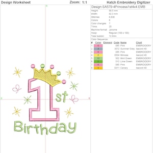 1st Birthday Applique Embroidery Design, Princess Crown, Girl's First ...